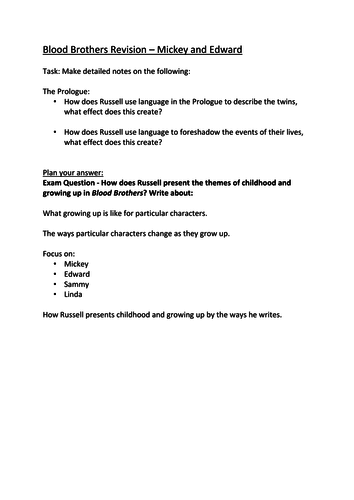 Blood Brothers - GCSE English Literature REVISION! | Teaching Resources