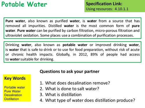 KS4 GCSE Chemistry (Science) Sustainability & Water Treatment Revision ...