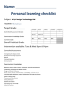 AQA GCSE Resistant Materials Personal Learning Checklist | Teaching ...