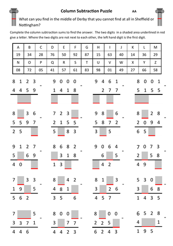 Column Subtraction Puzzle | Teaching Resources