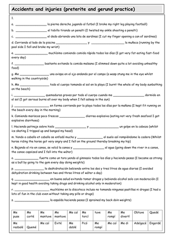 KS4 Spanish Accidents/Injuries/Lifestyle - Vocabulary Consolidation and ...