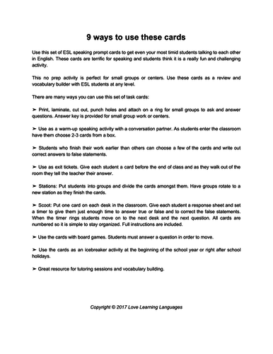 30 ESL past tense speaking questions | Teaching Resources