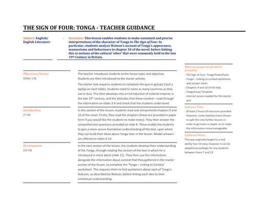 The Sign of Four - Tonga! | Teaching Resources