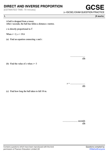 GCSE 9-1 Exam Question Practice (Direct + Inverse Proportion ... GCSE 9-1 Exam Question Practice (Direct + Inverse Proportion ...
