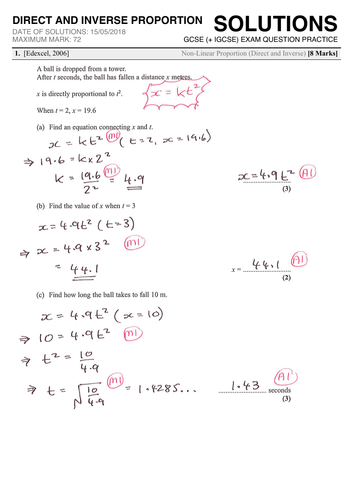 GCSE 9-1 Exam Question Practice (Direct + Inverse Proportion ... GCSE 9-1 Exam Question Practice (Direct + Inverse Proportion ...