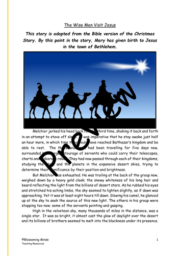 The Wise Men (Epiphany) - Christmas Story Comprehension - Year 6 ...