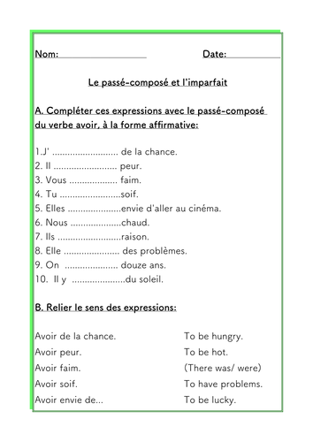 French Past Tenses Passé-composé et Imparfait avec les expressions ...