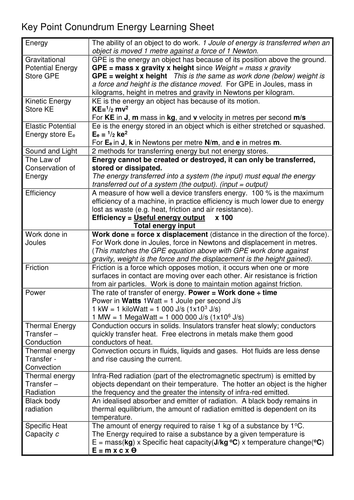 AQA GCSE Physics Energy Key Points Conundrum and 3 tests. GCSE Physics ...