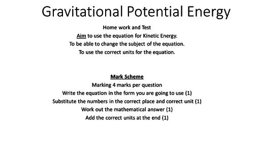 AQA GCSE Physics, Gravitational Potential Energy homework and test ...