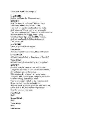 Act 1 Scene 3 Macbeth GCSE English Literature 9-1 | Teaching Resources