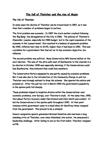 AQA A level modern Britain 1951-2007, Thatcher's fall from power ...