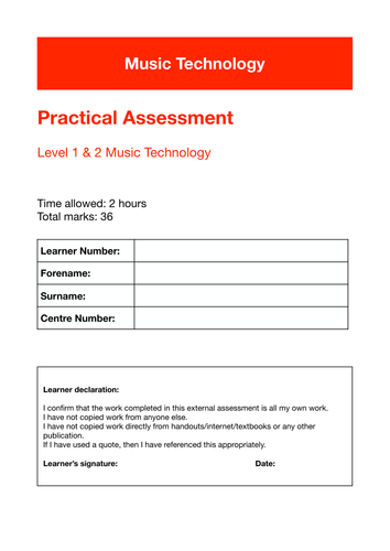 Music Technology Level 2 Practical Paper | Teaching Resources