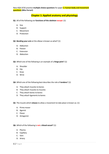 AQA GCSE (9-1) paper 1 - over 50 multiple choice questions and answers ...