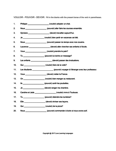 GCSE FRENCH: Vouloir - Pouvoir - Devoir - French grammar quiz - Present ...