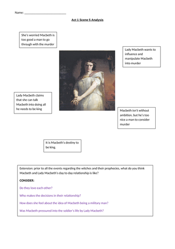 Act 1 Scene 5 Macbeth GCSE English Literature 9-1 | Teaching Resources