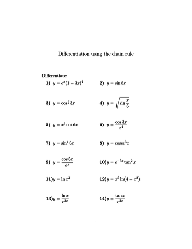 Differentiation using the chain rule worksheet (with detailed solutions ...