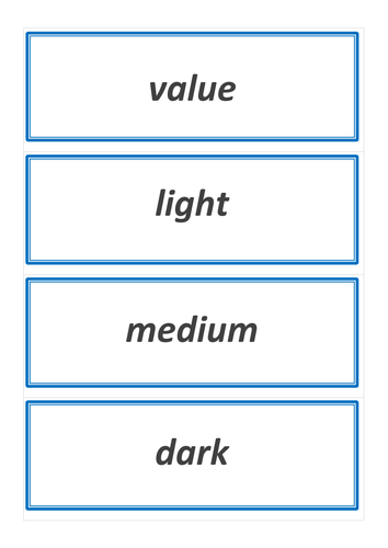 Elements of Art Vocabulary (Word Wall) Cards: VALUE | Teaching Resources