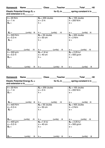 AQA GCSE Physics Elastic Potential Energy Equation practice, homework ...