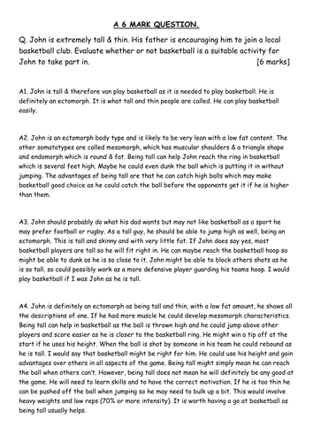 GCSE PE 9 mark extended question student responses, help cards etc (NEW ...