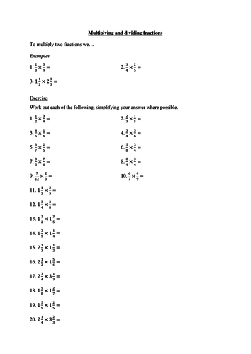 Calculations with fractions (all 4 operations) | Teaching Resources