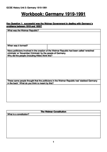 Eduqas / WJEC GCSE History - Germany 1991 -1991 COMPLETE TOPIC WORK ...