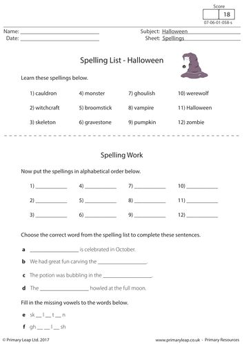 Spelling Worksheet - Halloween Theme | Teaching Resources