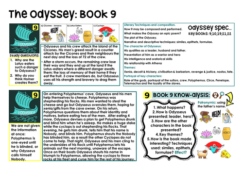 GCSE The Odyssey Book 9 knowledge and analysis lessons | Teaching Resources