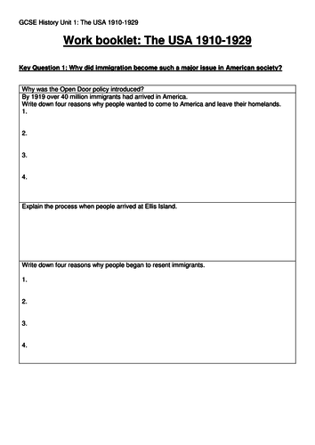 Eduqas / WJEC GCSE History - USA 1910-1929 COMPLETE TOPIC REVISION WORK ...