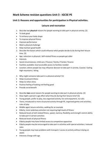 IGCSE PE unit 3 revision booklet | Teaching Resources