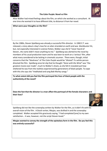 The Color Purple: Novel vs Film | Teaching Resources