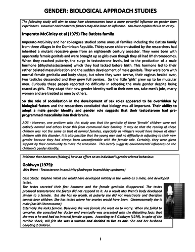 Gender Chromosomes and Hormones - AQA Psychology A'Level 7182/3 ...