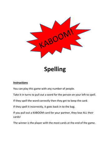 Spelling Kaboom Game - Year 3 & 4 Spellings | Teaching Resources