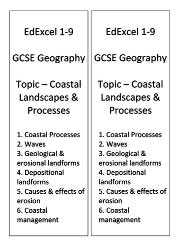 EdExcel A GCSE Geography 1-9 - Coastal Landscapes Revision Bookmarks ...