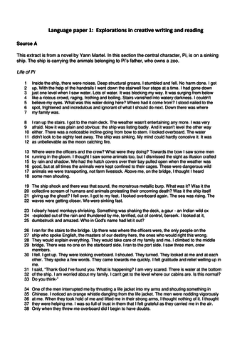 AQA Language Paper 1: Q1 to 4 using Life of Pi extract | Teaching Resources