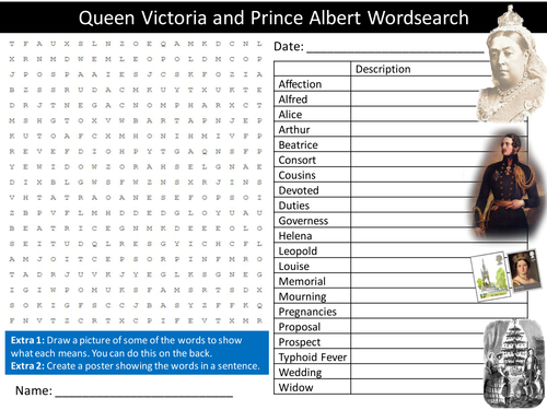 Queen Victoria and Prince Albert Wordsearch History Starter Settler ...