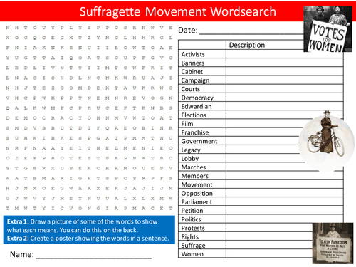 The Suffragettes Wordsearch Suffrage Equal Rights Starter Settler ...