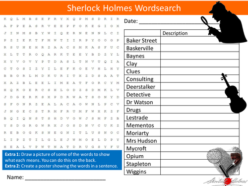 Sherlock Holmes Wordsearch English Literature Novels Starter Settler ...