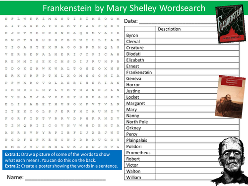 Frankenstein Wordsearch English Literature Starter Settler Activity ...