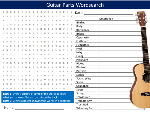 Guitar Parts Wordsearch Music Insstrument Starter Settler Activity ...
