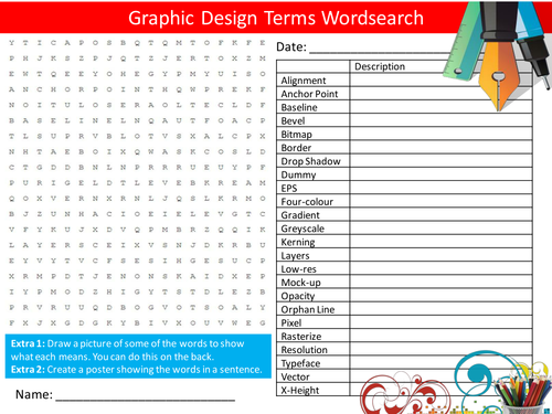 Graphic Design Terms Wordsearch Technology Starter Settler Activity ...