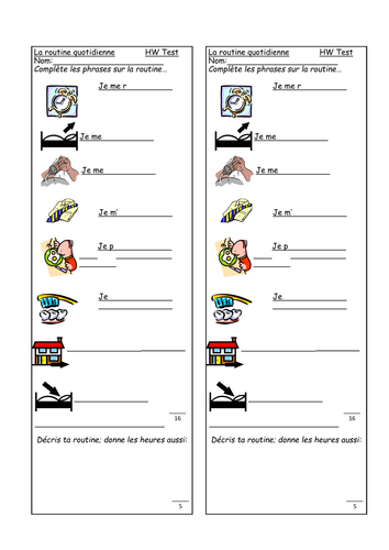 French Daily Routine / Routine quotidienne: VOCABULARY TEST | Teaching ...