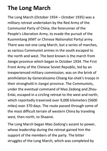 The Long March Handout | Teaching Resources