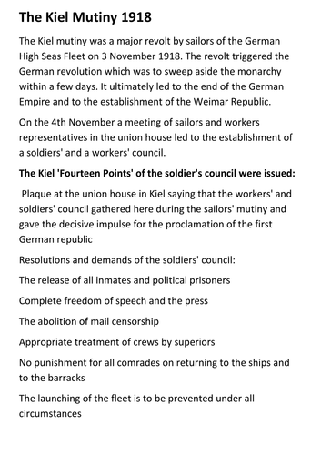 Kiel mutiny Handout | Teaching Resources