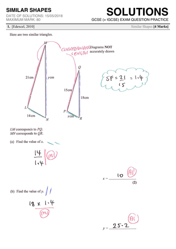 GCSE 9-1 Exam Question Practice (Similar Shapes) | Teaching Resources