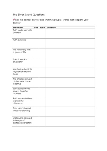 The Silver Sword Comprehension Skills "Find a Group of Words" (Year 5/6 ...