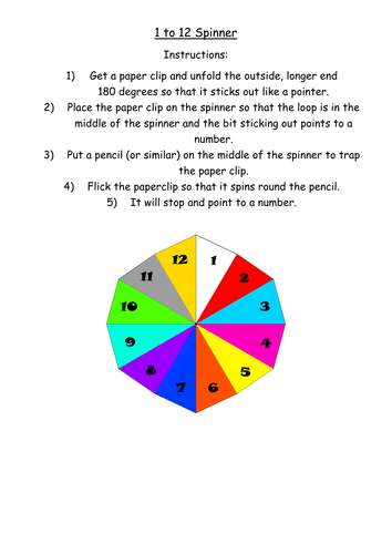 1 to 12 spinner for playing games | Teaching Resources