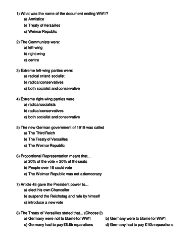 Eduqas / WJEC GCSE History Germany 1919-1991 Revision activites ...