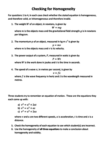 Homogeneity - A Level Physics (OCR A) | Teaching Resources