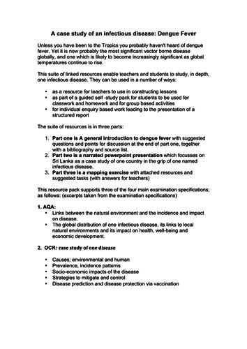 Case Studies for A Level and diploma Geographers: Part One: Dengue ...