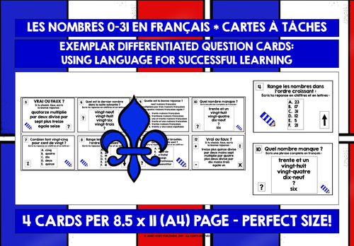 FRENCH NUMBERS 0-31 CHALLENGE CARDS | Teaching Resources